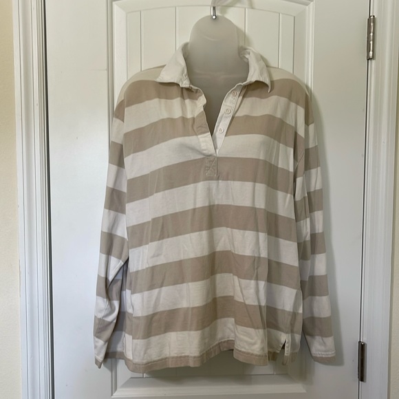 Cherokee | Tops | Cherokee 0 Cotton Tan And White Striped Rugby Shirt ...